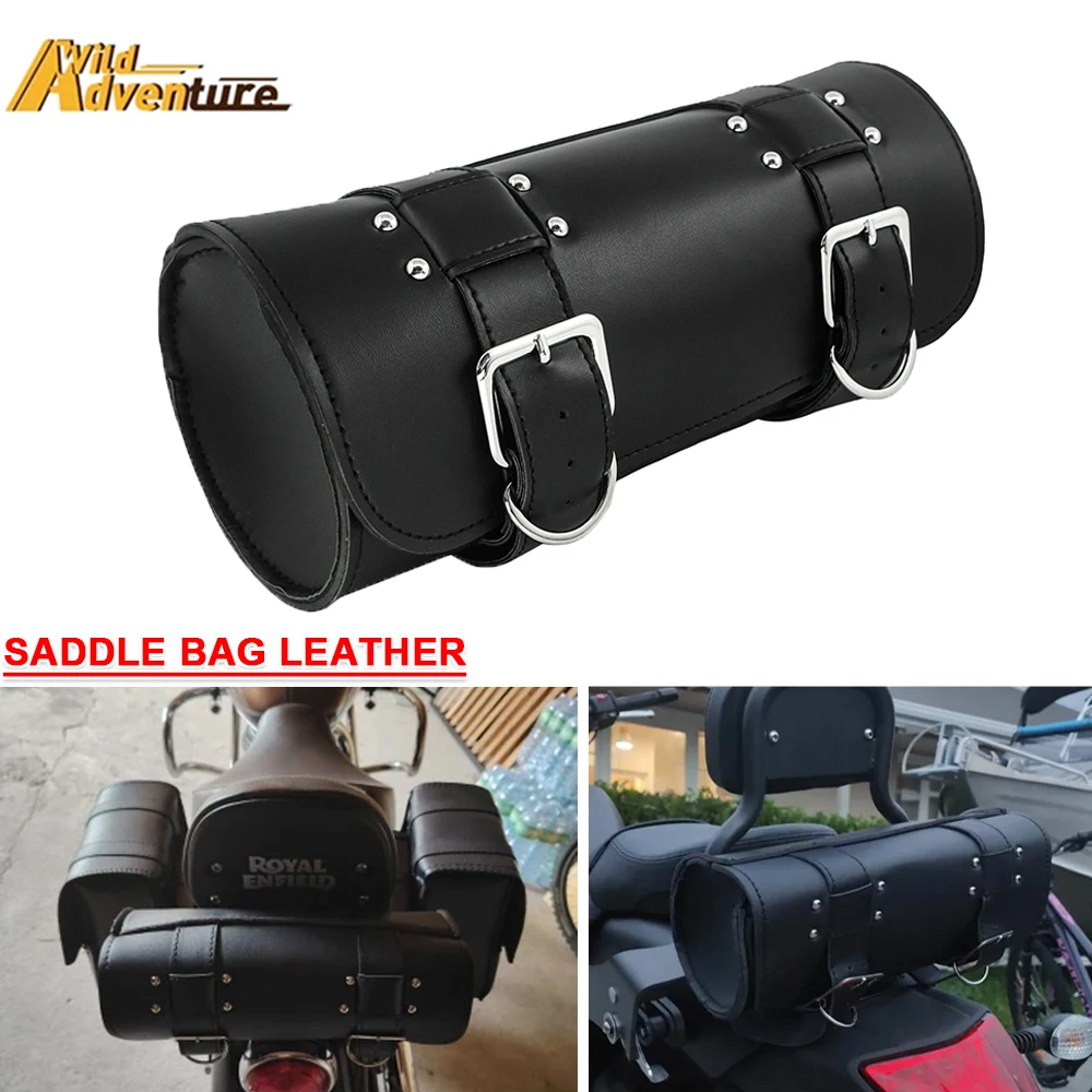 Universal Motorcycle Saddle Bag Leather For Chopper Bobber Cruiser For ...