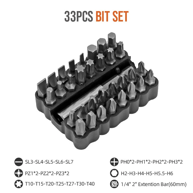 Hi-Spec-8-33pc-Screwdriver-Bits-Phillips-Hexagon-Shank-Anti-Slip ...