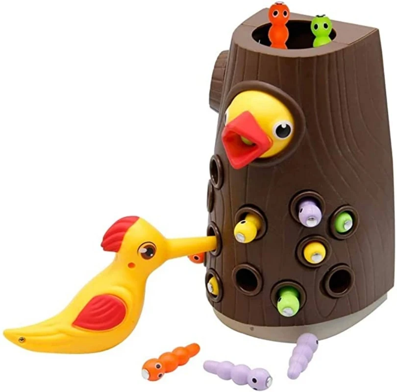 Montessori-Toy-Woodpecker-Magnetic-Catch-Worm-Bugs-Small-Birds-Feeding ...