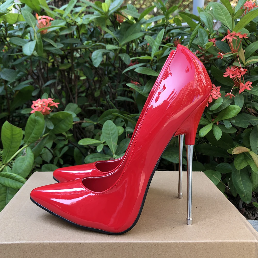 Women-Pumps-16cm-Extreme-Metal-High-Heels-Solid-Red-Stilettos-Sexy ...