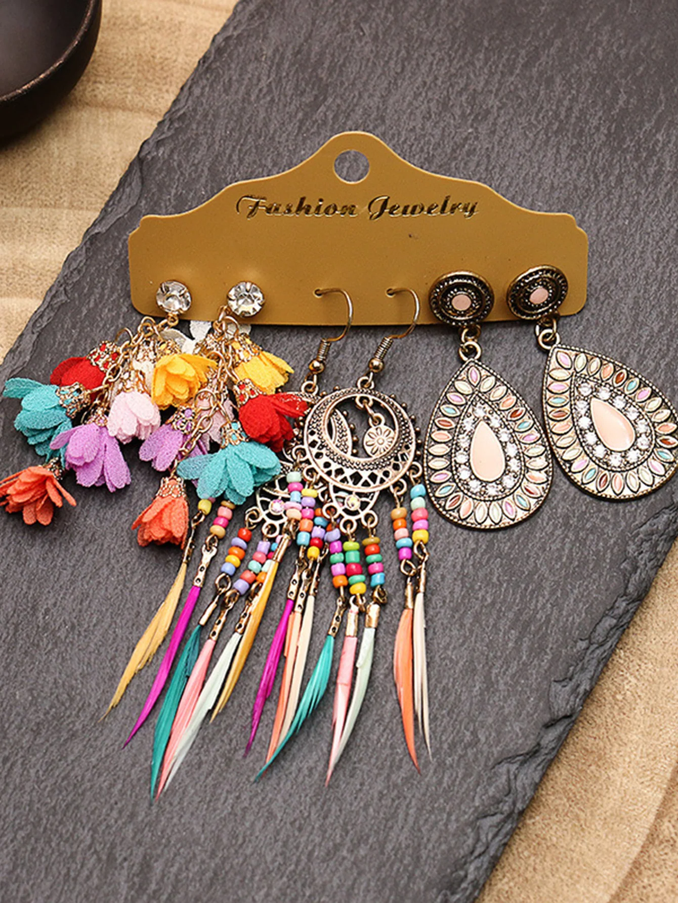 6pcs-retro-ethnic-style-women-s-flower-tassel-rice-bead-earrings-set ...