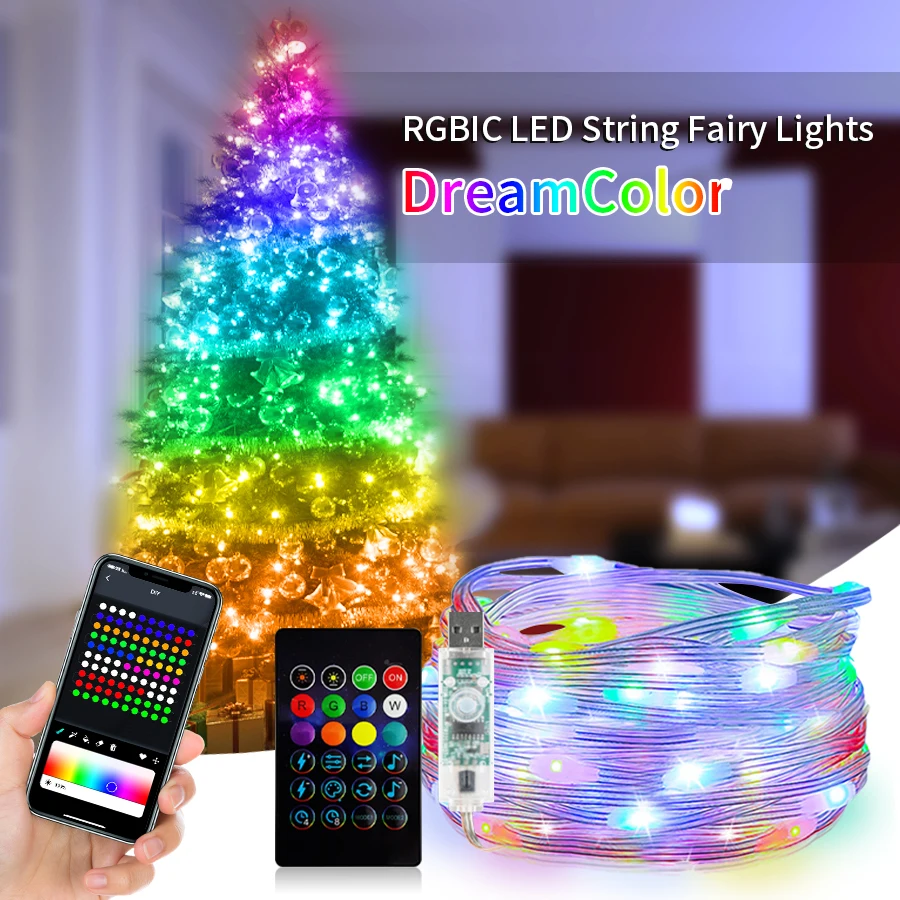 WS2812B Bluetooth LED String Fairy Lights Dreamcolor RGBIC Addressable ...