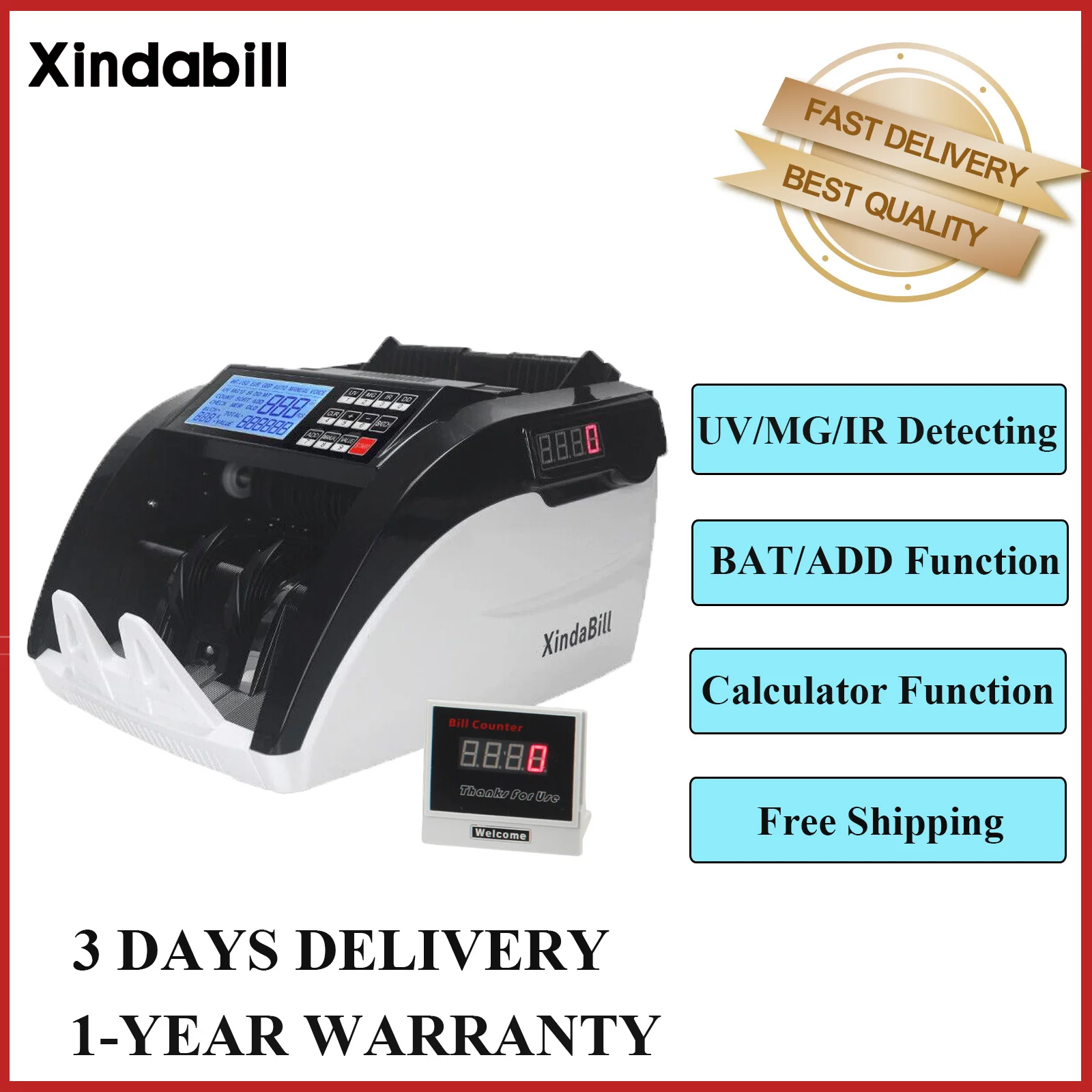 XD-6800 Money Counter Machine USD/EUR/TZS/KES/PKR Counterfeit Bill Cash ...