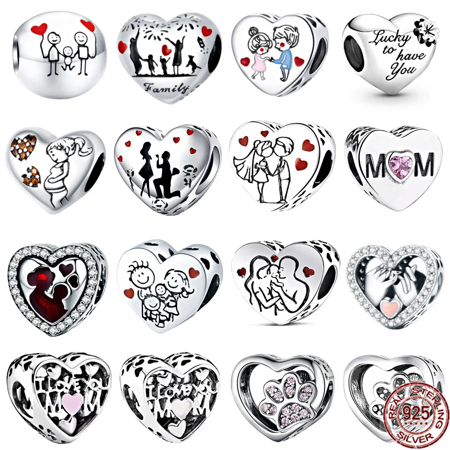 Hot-Sale-Happy-family-Couples-Propose-Clover-Heart-Charm-925-Sterling ...