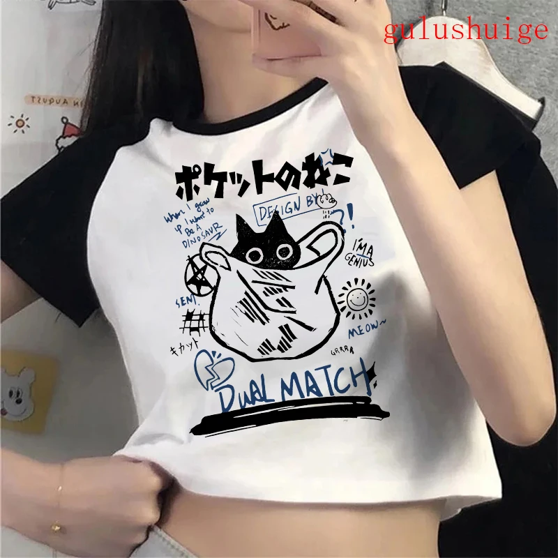 Clothes-Women-2000s-Funny-Cat-T-Shirt-Crop-Top-Women-Shirt-Cropped ...