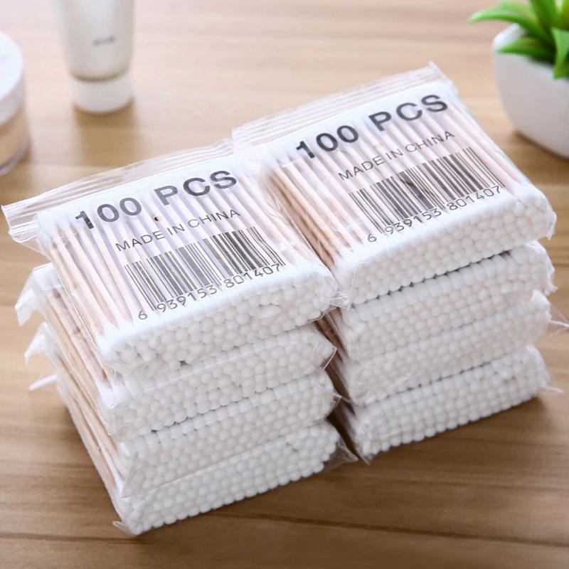 100PCS-Disposable-Cotton-Swab-Household-Double-Head-Wood-Cotton-Swab ...