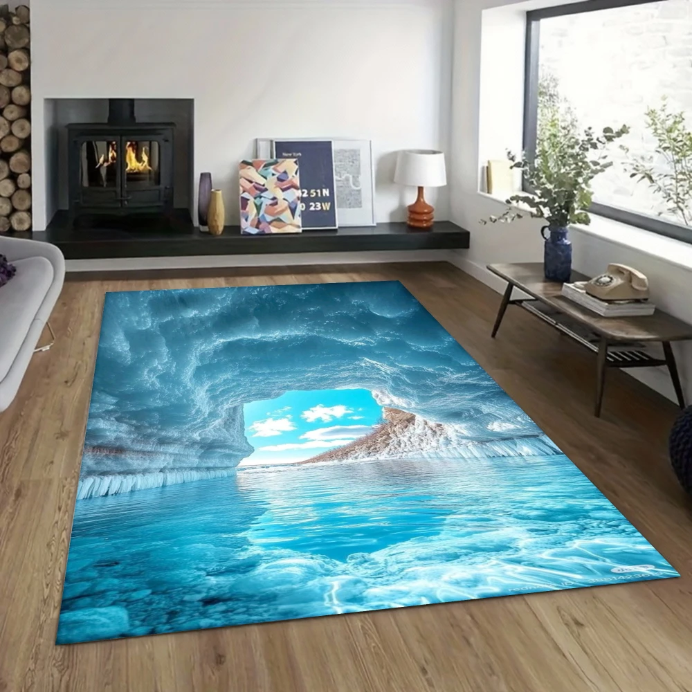 3D Ocean Landscape Carpet Non-Slip Rug Mat with Iceberg & Beach Design ...