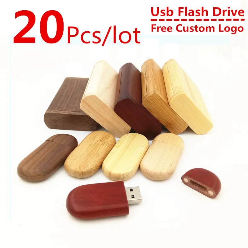 20Pcs/Lot Free Custom Logo Walnut Beans Wood 32GB USB 2.0 Flash Memory ...
