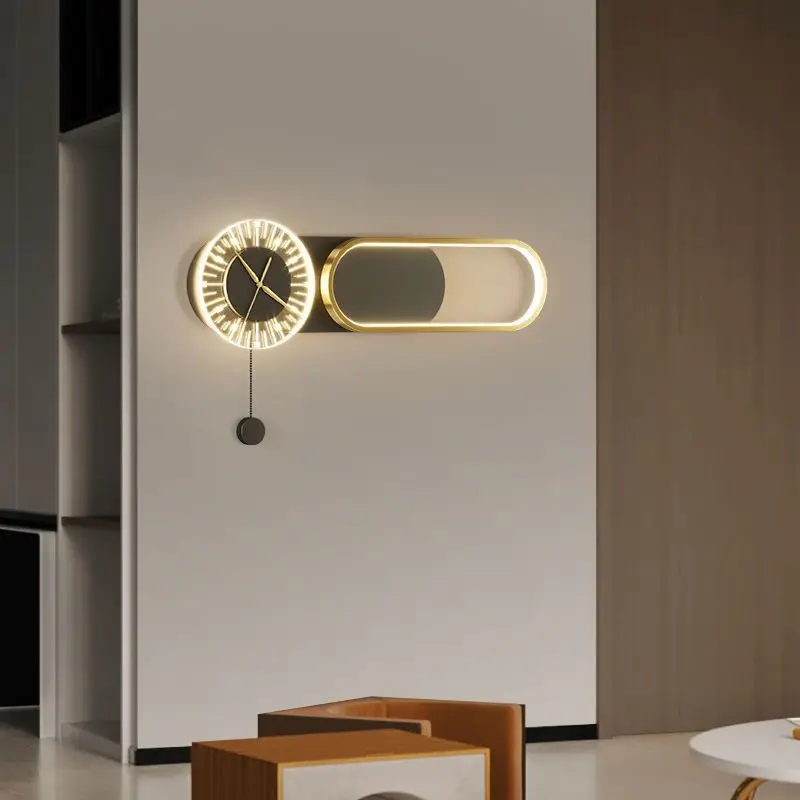 Modern-Wall-Clock-Lamp-Led-Minimalist-Art-Creative-Sconce-with-Clock ...