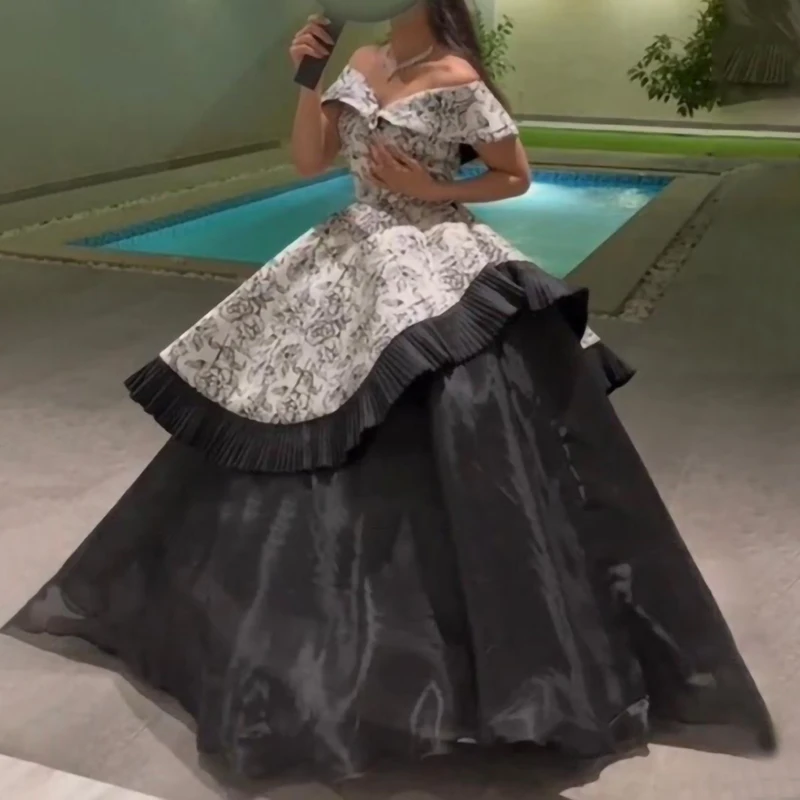 J203-Fashon-Black-White-V-Neck-Off-The-Shoulder-A-line-Empire-Evening ...