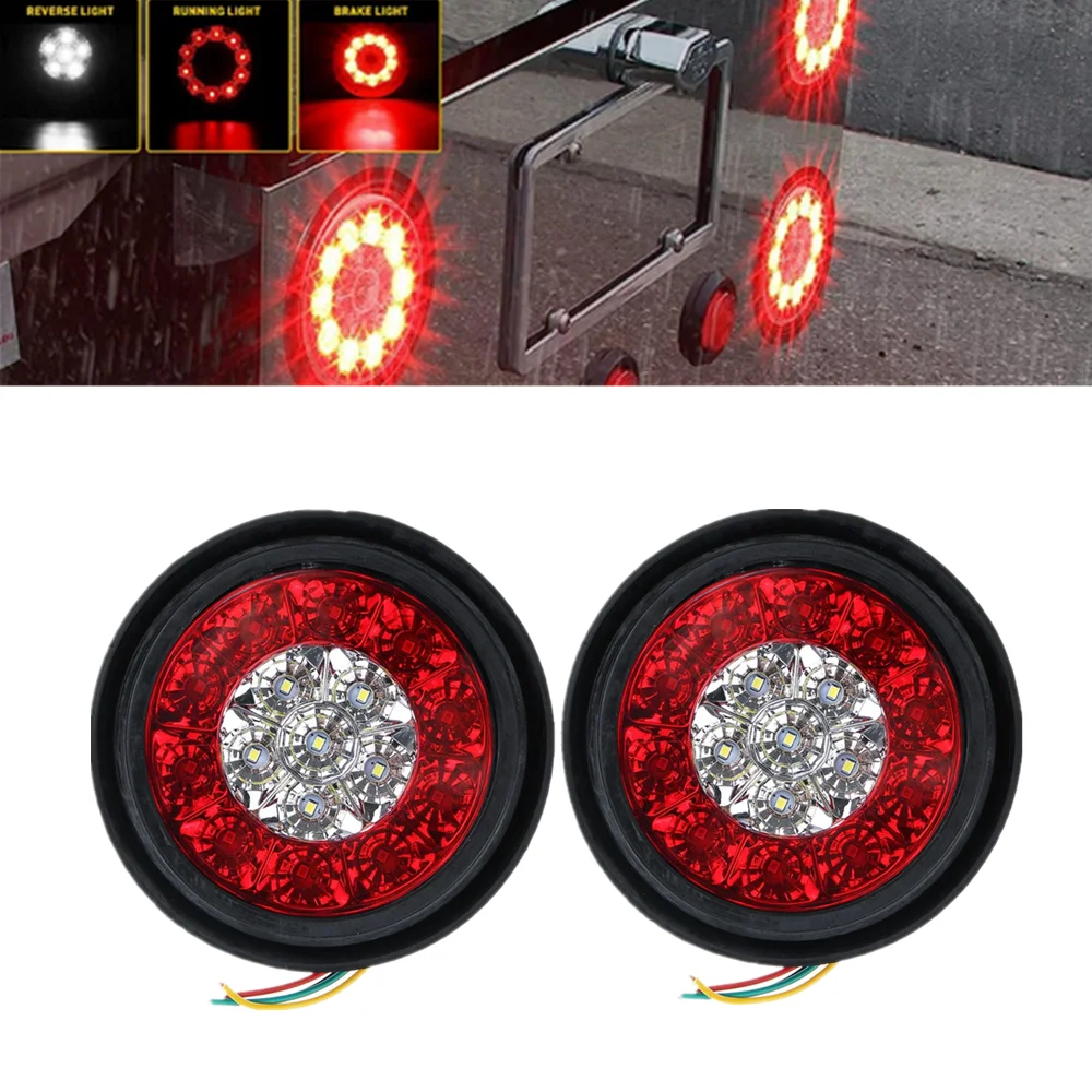 2PCS-Red-White-12V-24V-LED-Round-Car-Rear-Tail-Light-Brake-Stop-Side ...