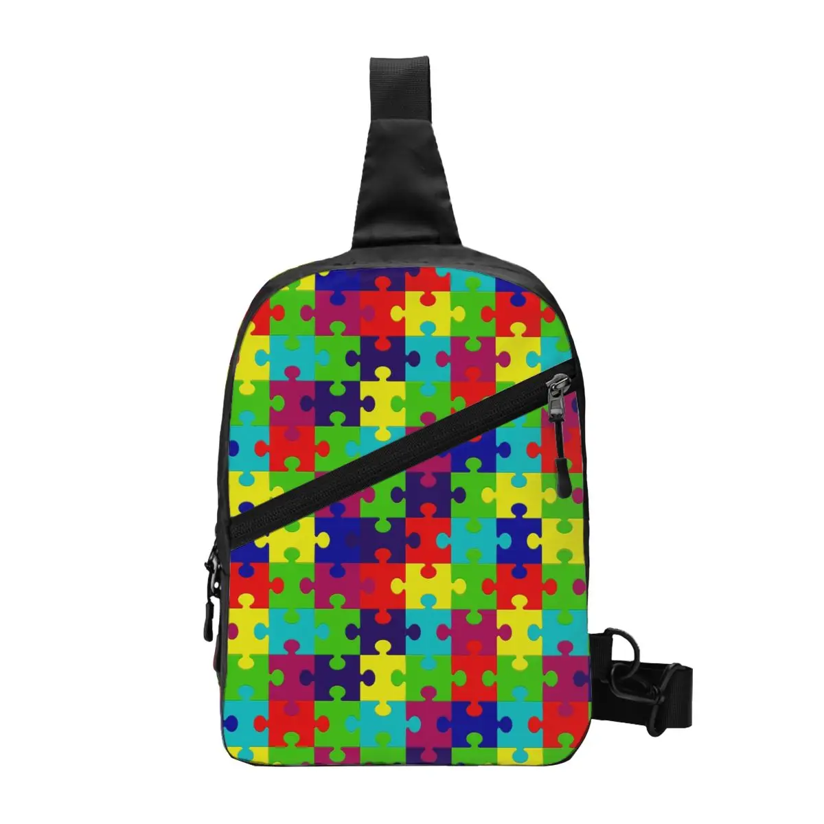 Custom-Colorful-Jigsaw-Puzzles-Autism-Awareness-Sling-Chest-Bag ...