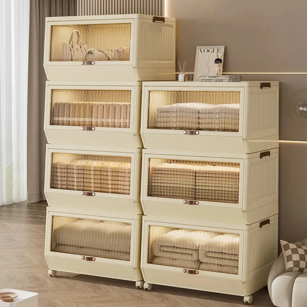Foldable-Storage-Cabinet-Multi-Layer-With-Flip-Cover-And-Wheels ...