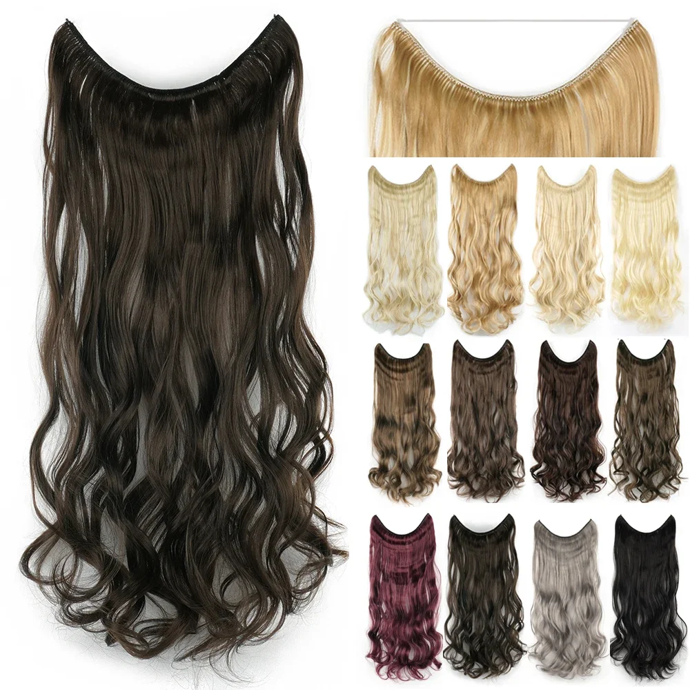 Postizos-de-pelo-sint-tico-marr-n-largo-extensiones-de-Cabello-ondulado ...