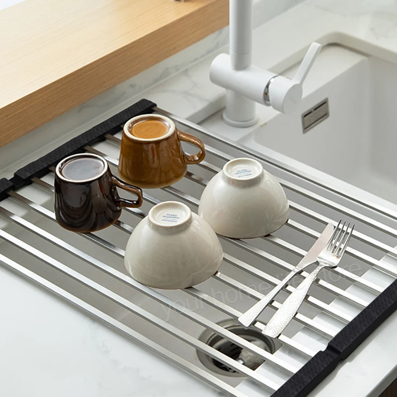 Novo-design-de-cozinha-rack-de-drenagem-prato-304-a-o-inoxid-vel-pia ...