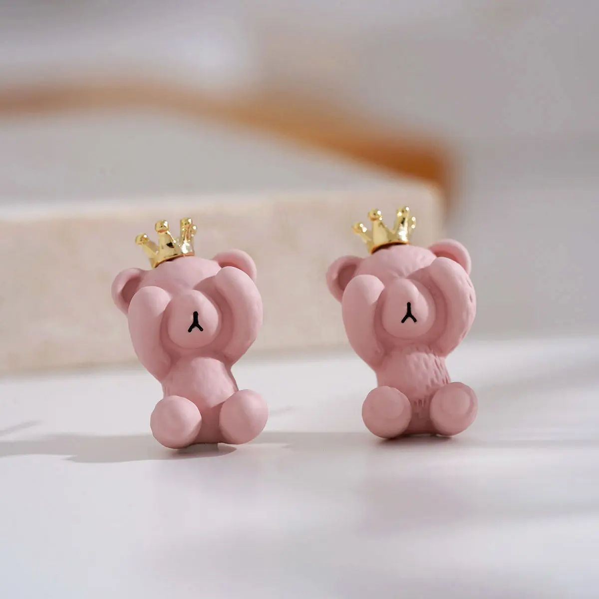 Lovely-Bear-Crown-Stud-Earrings-for-Women-Girls-Pink-Animal-Piercing ...