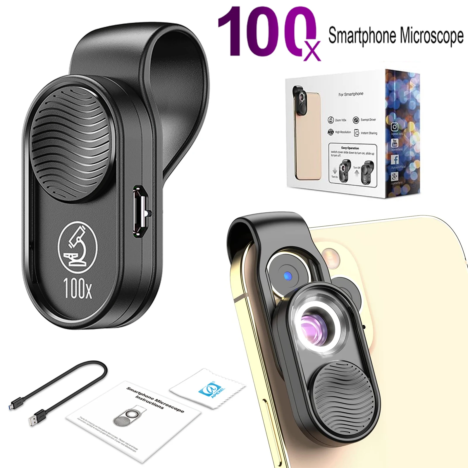 100X-Mobile-Phone-Microscope-HD-Optical-Lens-Digital-Microscope-with ...