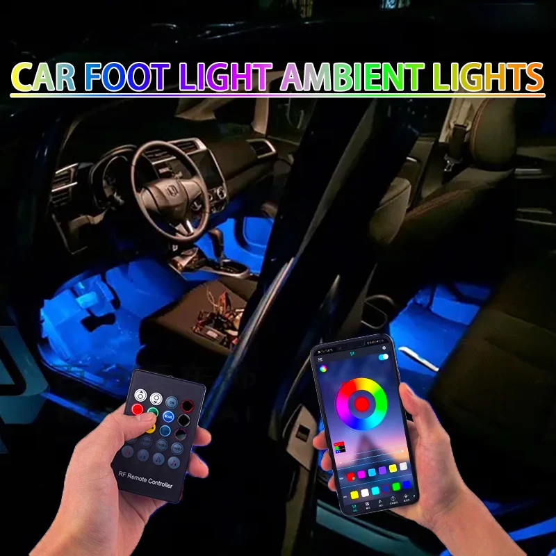 4-In-1-Car-Foot-Ambient-Lights-Auto-Led-RGB-Neon-Interior-Light-USB-App ...