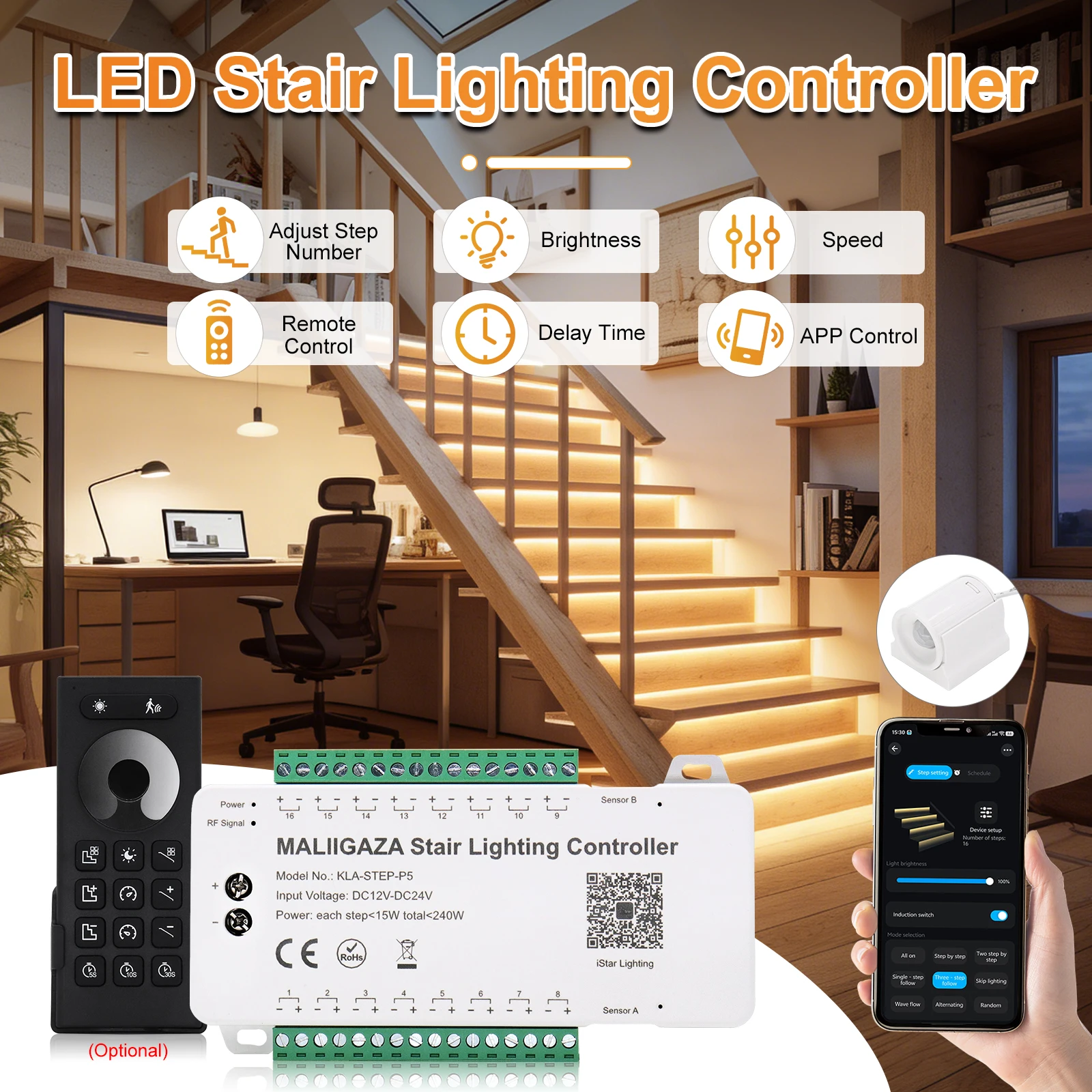 Intelligent Motion Sensor Stair Light Kit Support Smart BT APP Remote ...