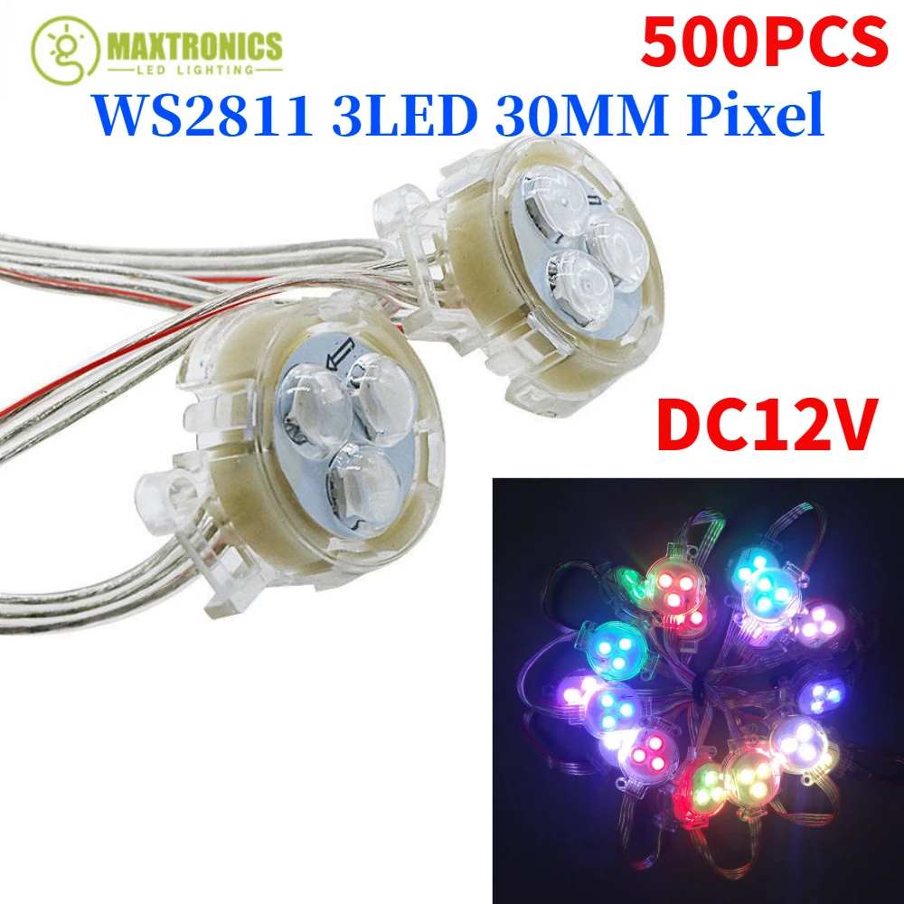 500PCS DC12V 30MM WS2811 RGB LED Modules 3LED Full Color Outdoor IP68 ...