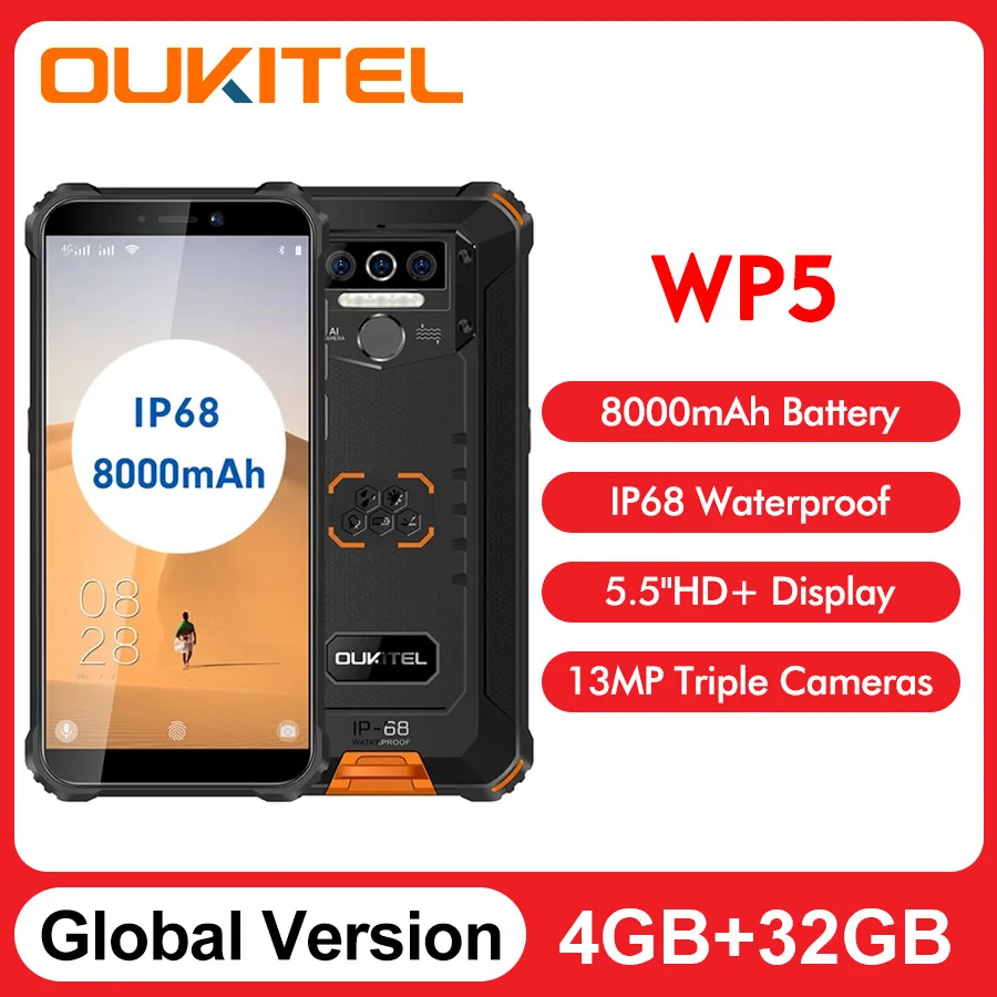 4gb 32gb 8000mah telefone celular 5.5 Polegada impermeável mt6761 ...