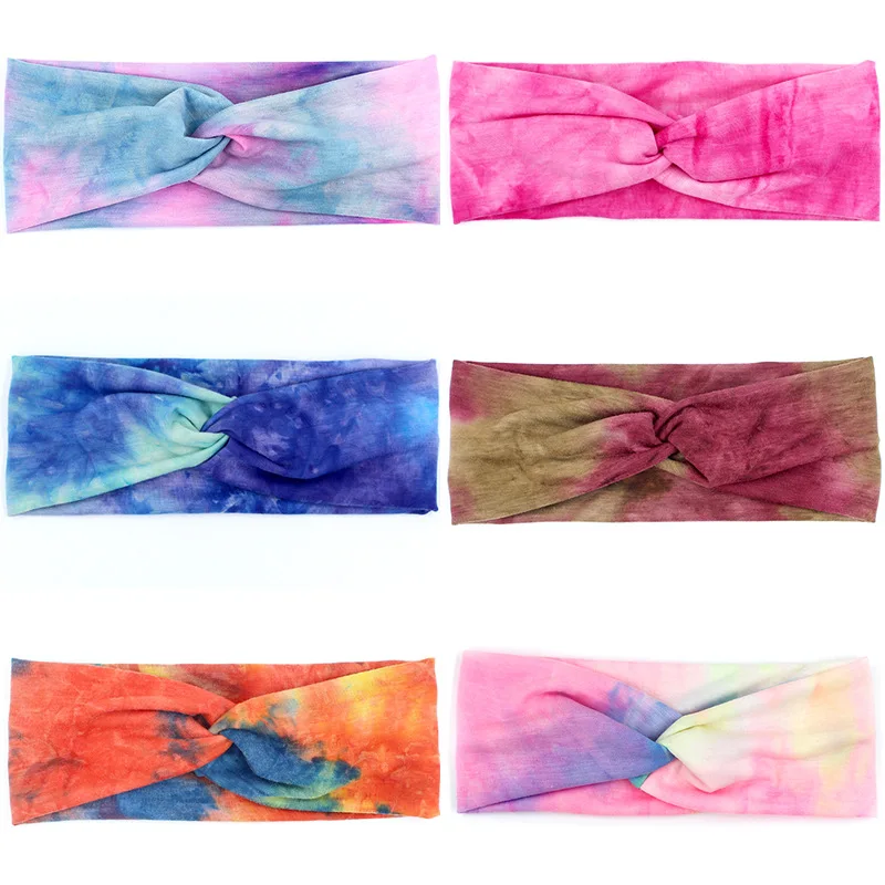 Fashion Cross Tie Dye Headbands Wide Twist Knot Sport Yoga Turbans For ...