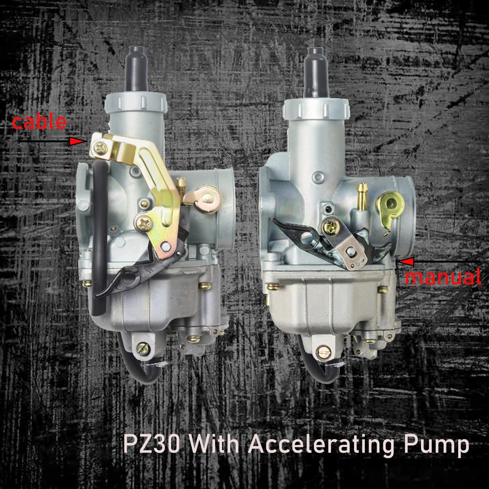 PZ30-30mm-Carburetor-With-Accelerating-Pump-with-Cable-Choke-Carb-Dual-throttle-cable-Kit-ATV ...