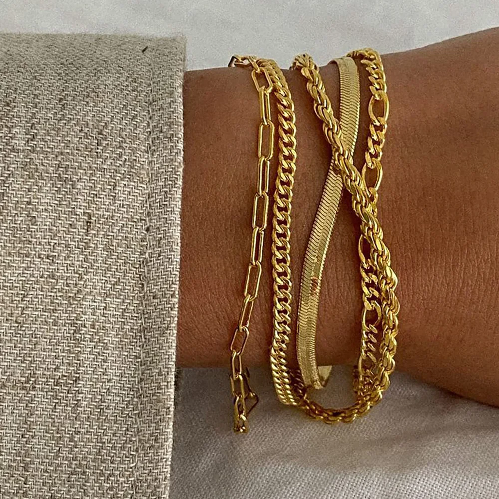 Stainless-Steel-Snake-Chain-Bracelet-For-Women-Gold-Color-Twisted-Rope ...
