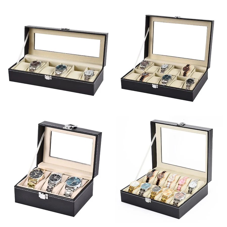 2-3-4-5-6-10-12Girds-Glass-Case-Watch-Organizer-Pu-Leather-Storage ...