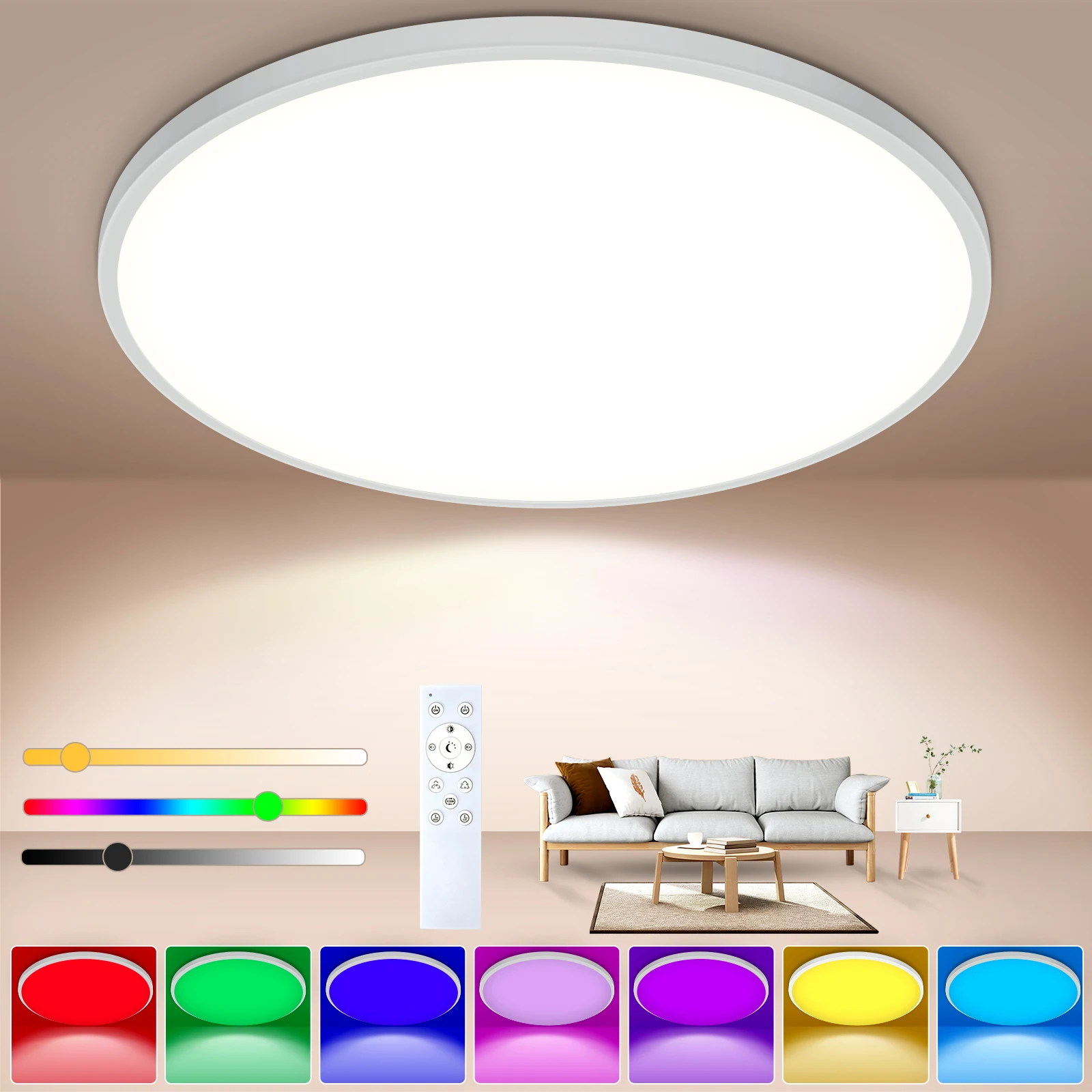 30 cm LED Ceiling Light Dimmable with Remote Control, 24 W RGB Colour ...