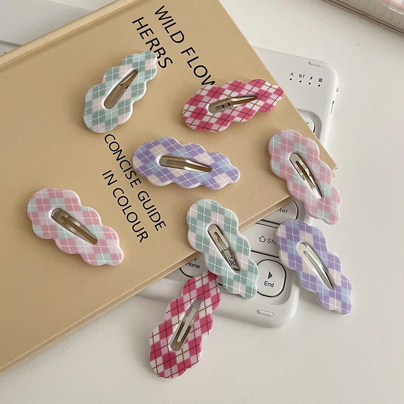 2Pcs Gifts Alloy Plaid Hair Clip Women Fashion Candy Color Acrylic ...