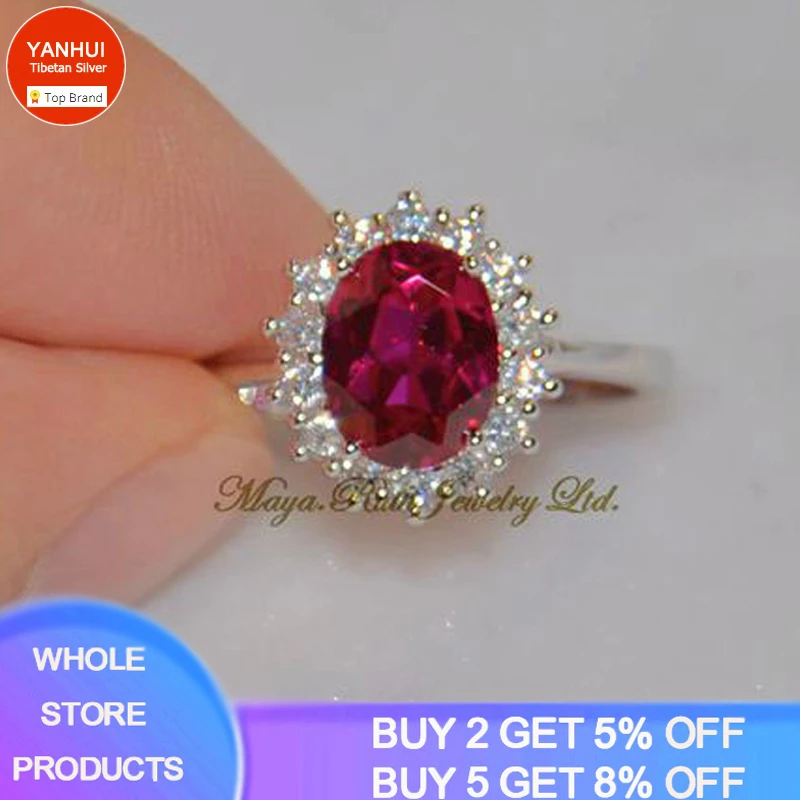 Elegant Female Princess Cut 3.2ct Created Red Ruby Ring Original 925 ...