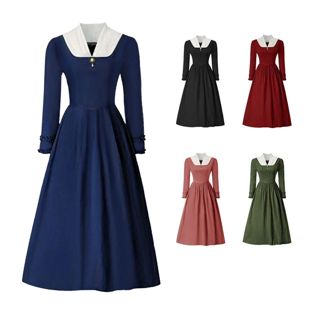 Victorian Dress Women V neck Long Gown Vintage Medieval Renaissance ...