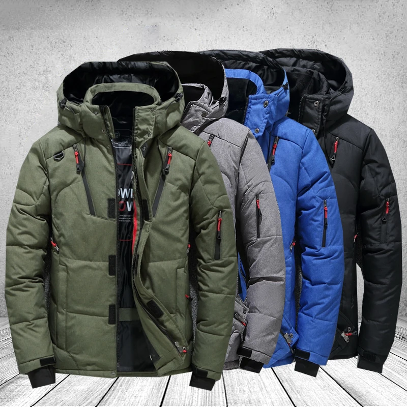 White Duck Mens Coat Thick Down Jacket Snow Parkas Male Warm Hooded ...