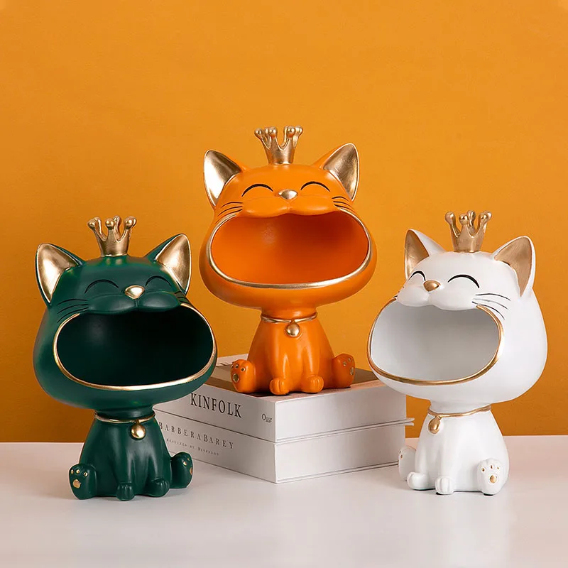 Resin-Crown-Lucky-Cat-Big-Mouth-Storage-Figurines-Home-Office-Living ...
