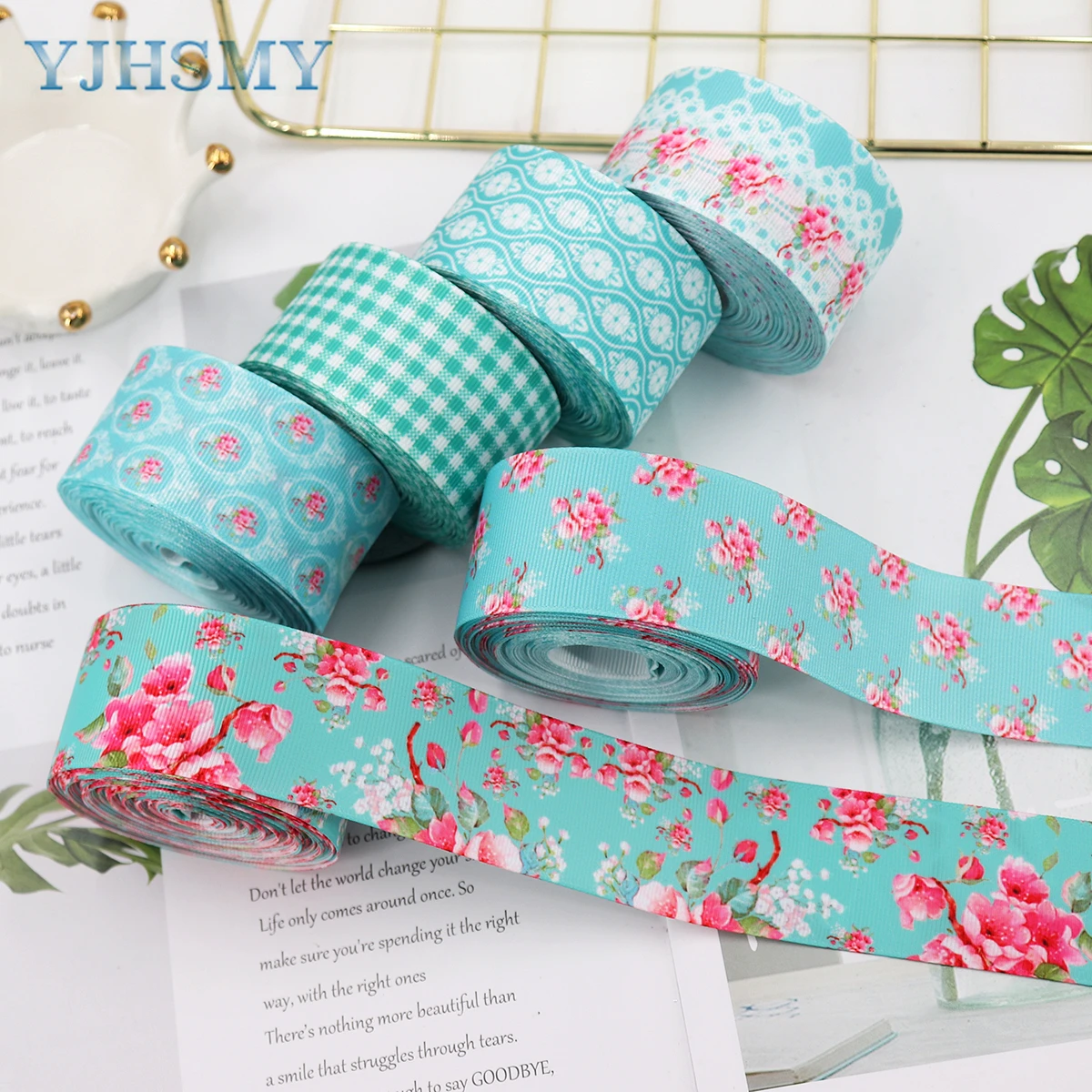 Floral-Ribbon-Mint-and-Pink-Rose-Printed-Ribbon-for-Wreaths-1-5-inch-x ...