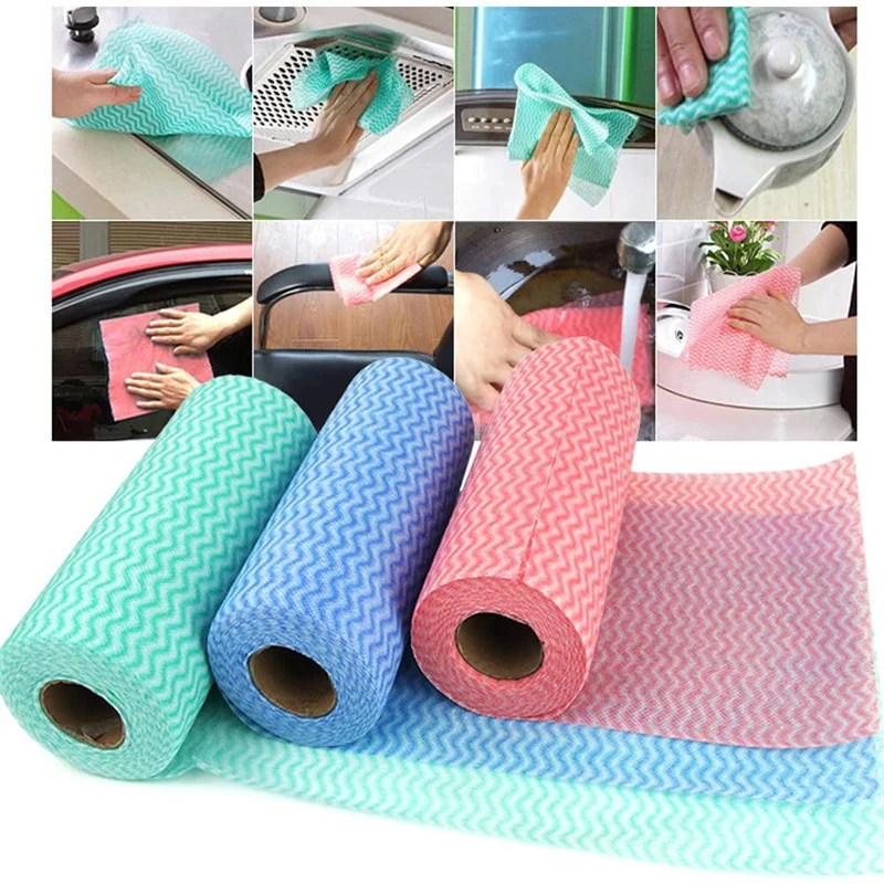 50 Pieces/rolls Kitchen Cleaning Dish Cloth Lazy Rag Scouring Pad Oil ...