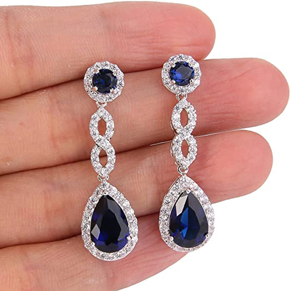 Huitan-Temperament-Blue-Cubic-Zirconia-Long-Hanging-Earrings-for-Women ...