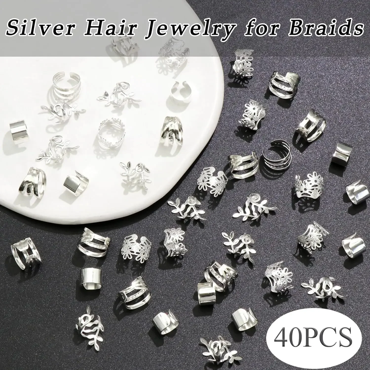 50PCS Metal Braid Non-Piercing Ear Clips Beard Beads Hair Cuffs Clips ...