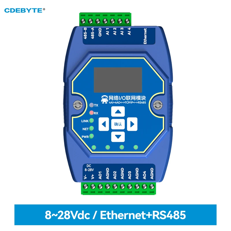 EBYTE Modbus TCP/RTU OLED Display Networking Module, 4AI + 4AO, 0 20mA ...