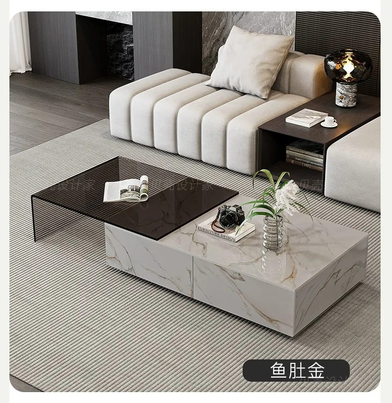 Italian-minimalist-rock-plate-tempered-glass-coffee-table-living-room ...