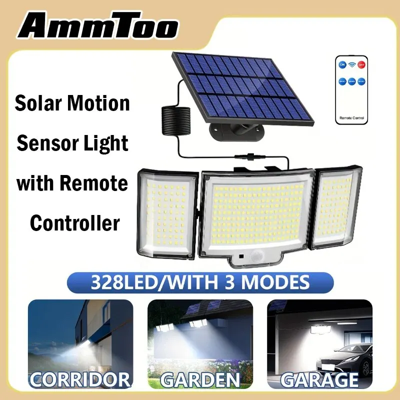 AmmToo-328-LED-Solar-Motion-Sensor-Light-With-Remote-Controller ...