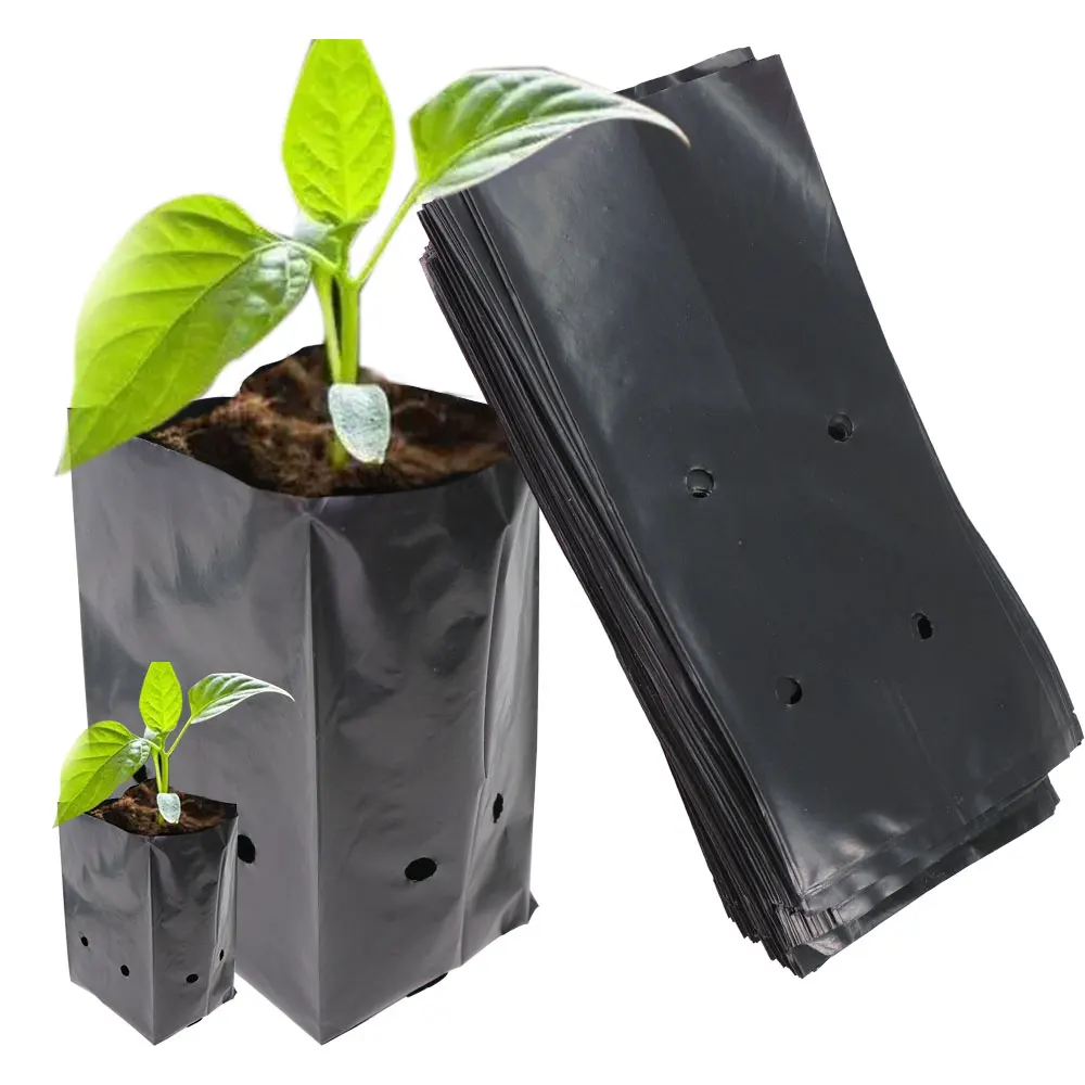 100PCS PE Nursery Bags Eco-Friendly Seedling Pots with Breathable Holes Black Planter Sack for ...