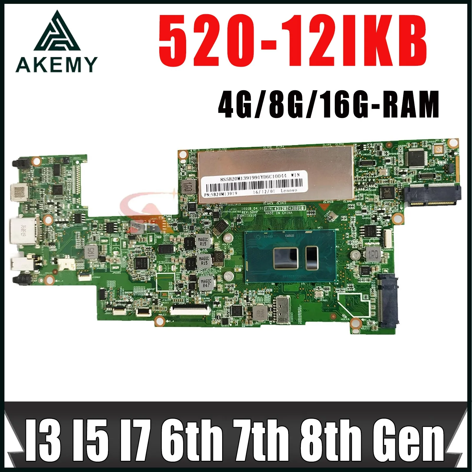 Mainboard For Lenovo MIIX 520-12IKB 510-12ISK 510-12IKB 525 Tablet Laptop Motherboard with I3 I5 ...