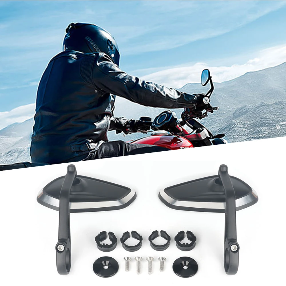 New-Motorcycle-Handlebar-Rearview-Side-Mirrors-Bar-End-Mirror-Kit-For ...
