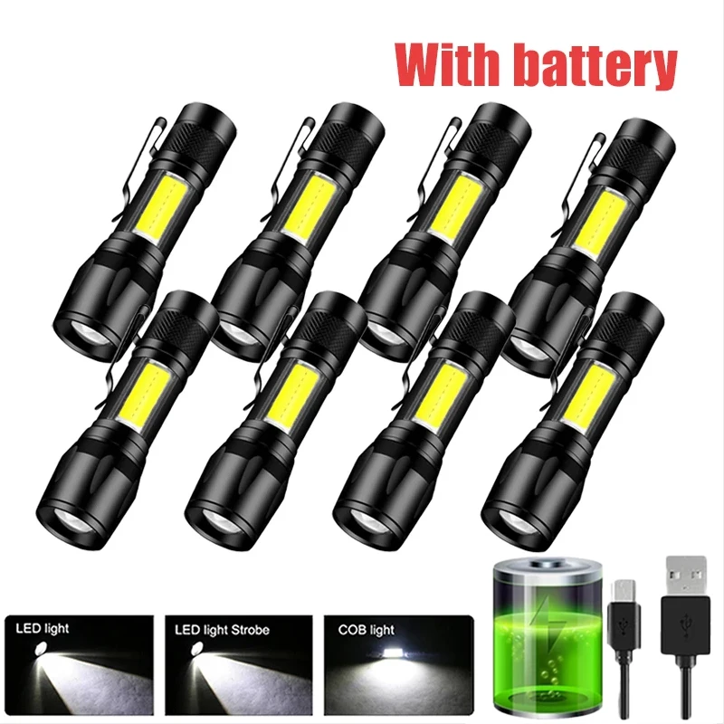 Mini-COB-Torch-LED-Rechargeable-Flashlight-Portable-USB-Charging ...