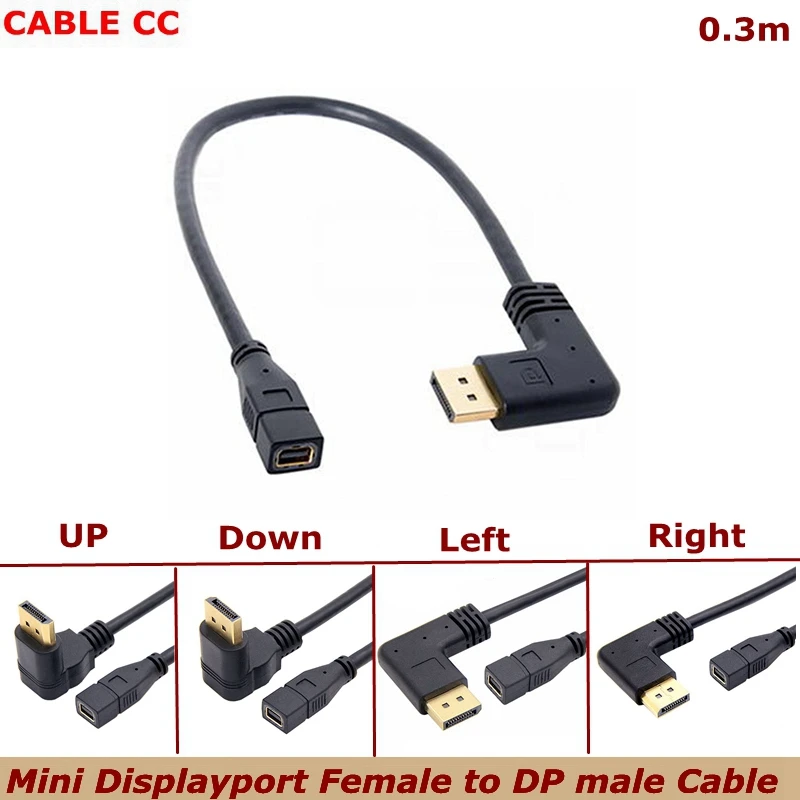 30cm-4K-HD-90-Degree-Angle-Elbow-Mini-DisplayPort-Female-To-DP-Male ...