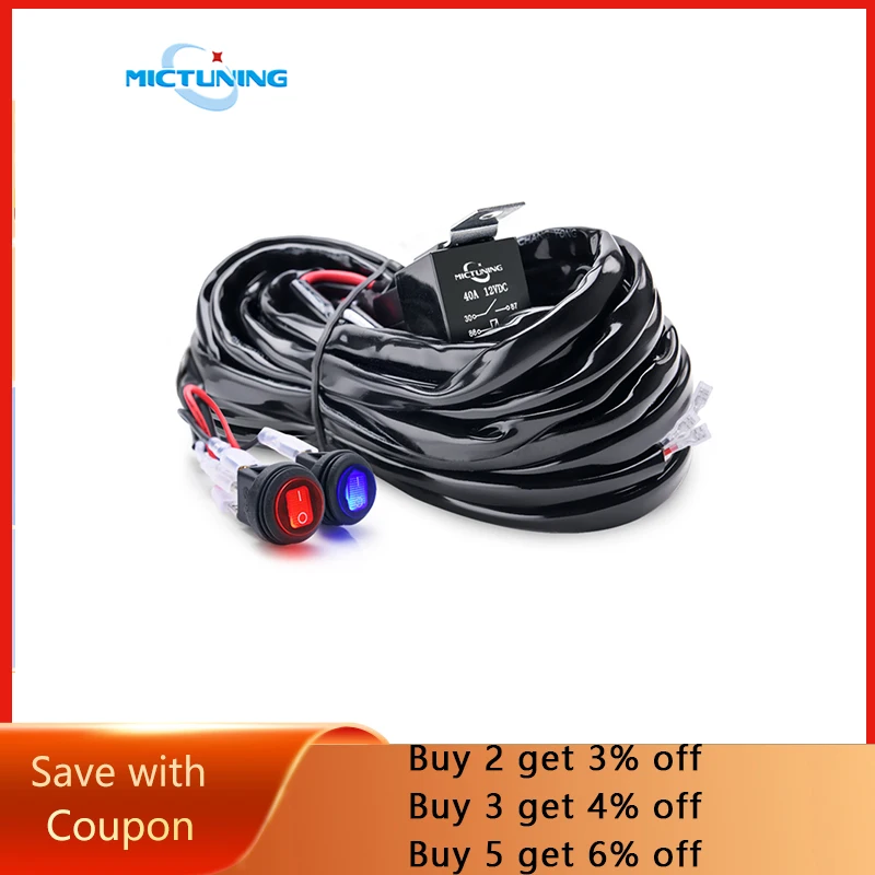 MICTUNING-Car-Cable-Wire-Wiring-Harness-Kit-with-40A-Dual-Switch-Relay ...