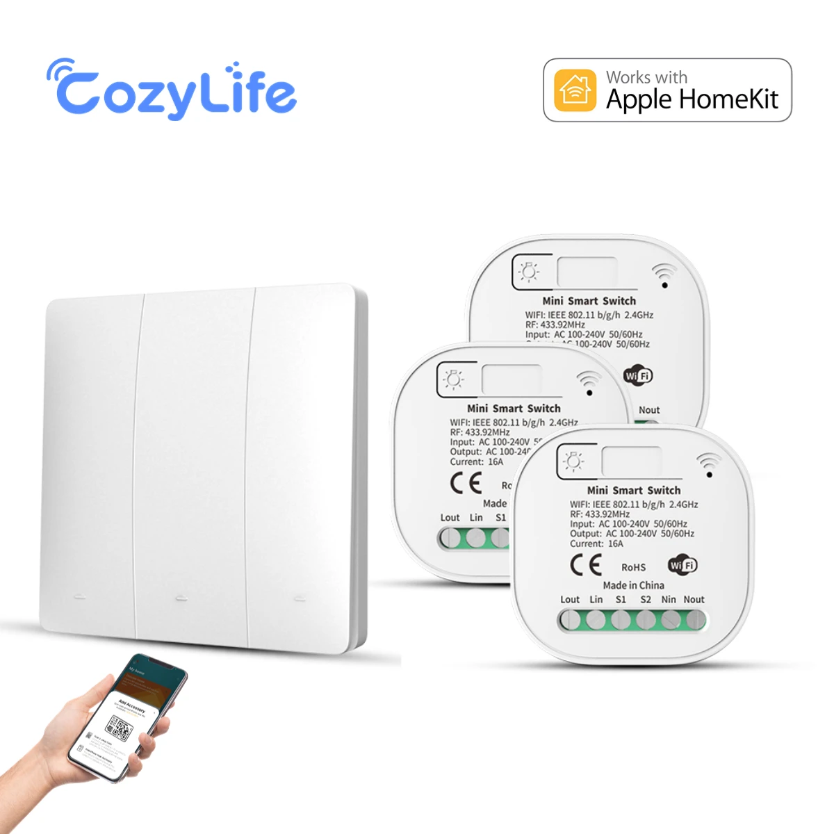WiFi & RF433 Mini Switch Module 16A Compatible with HomeKit Alexa ...
