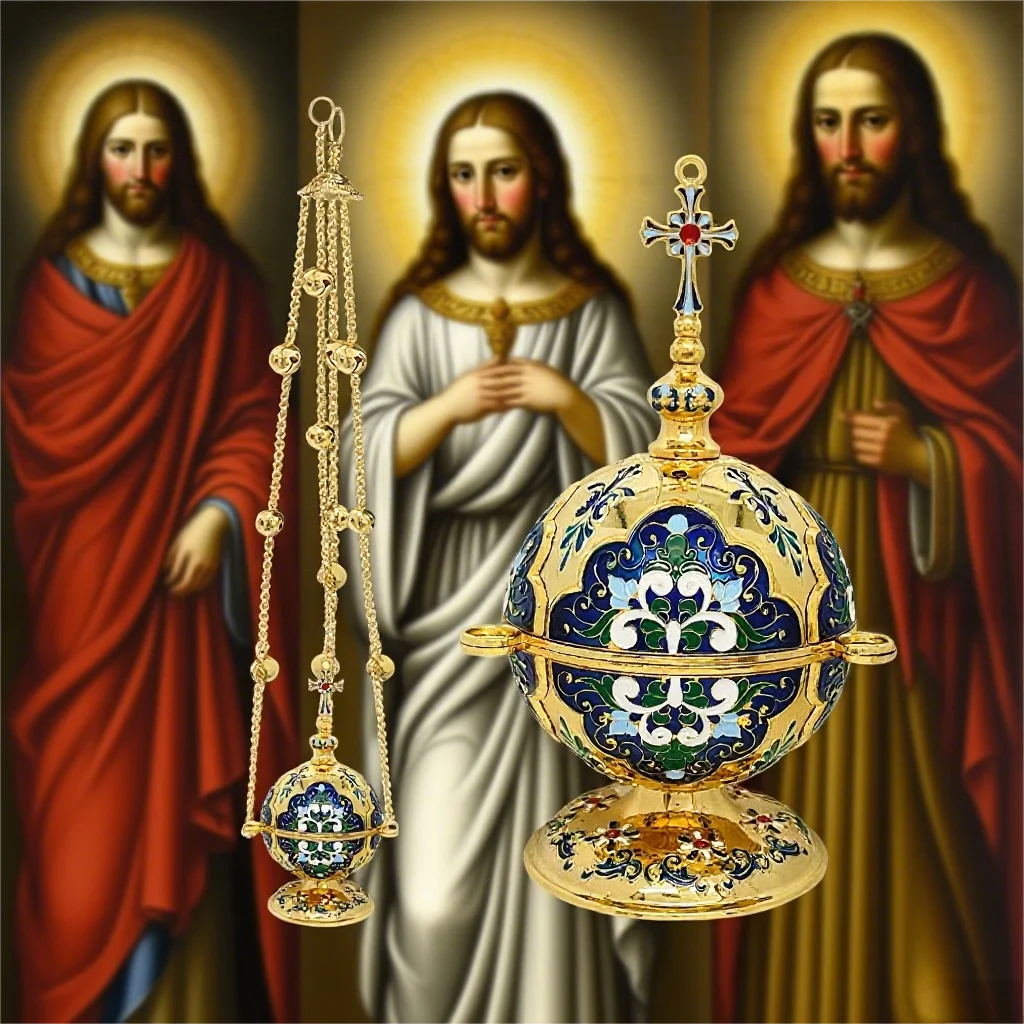 HTISOK Orthodox Hanging Censer with Chain 6.5" Zinc Alloy Gold-plated ...